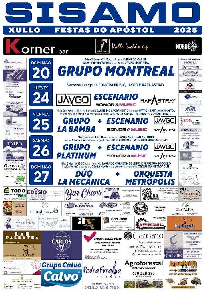 Fiestas del Apóstol de Sísamo 2025 en Carballo: Programa, cartel y ...