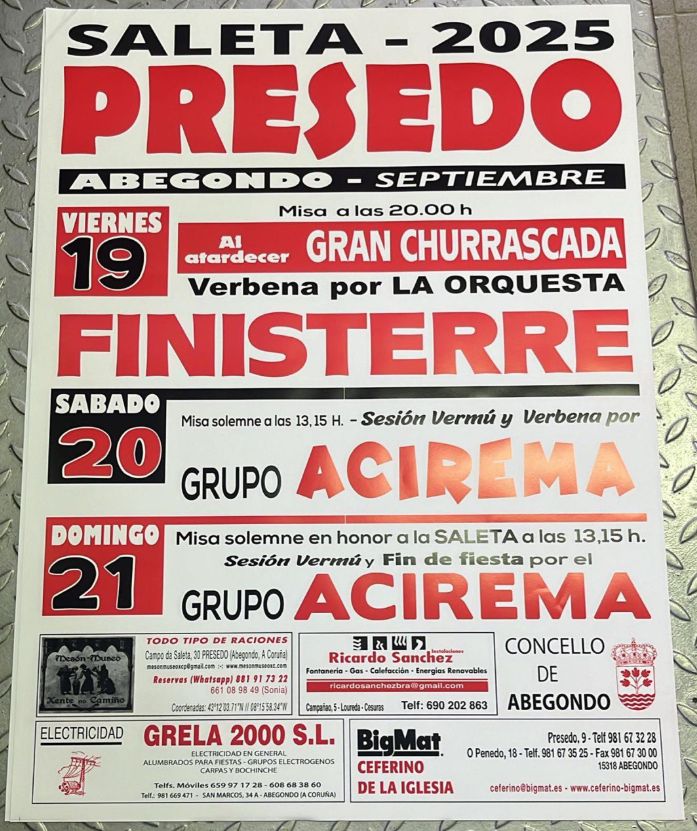 Fiestas de Presedo de Saleta 2025 en Abegondo: Programa, cartel y ...