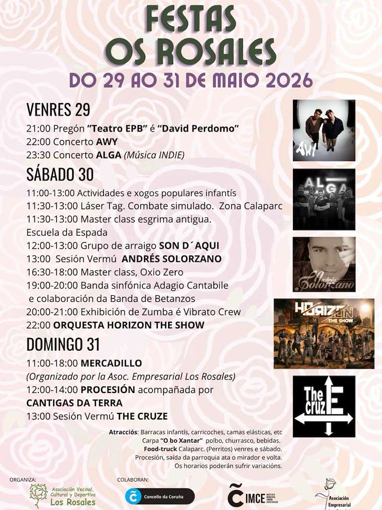 Fiestas de Los Rosales de A Coruña 2026: Programa, cartel y agenda completa
